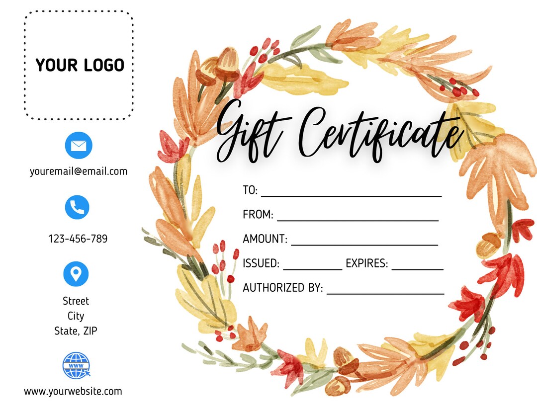 Personalized Editable Printable Gift Certificate • Modern Floral Gift ...