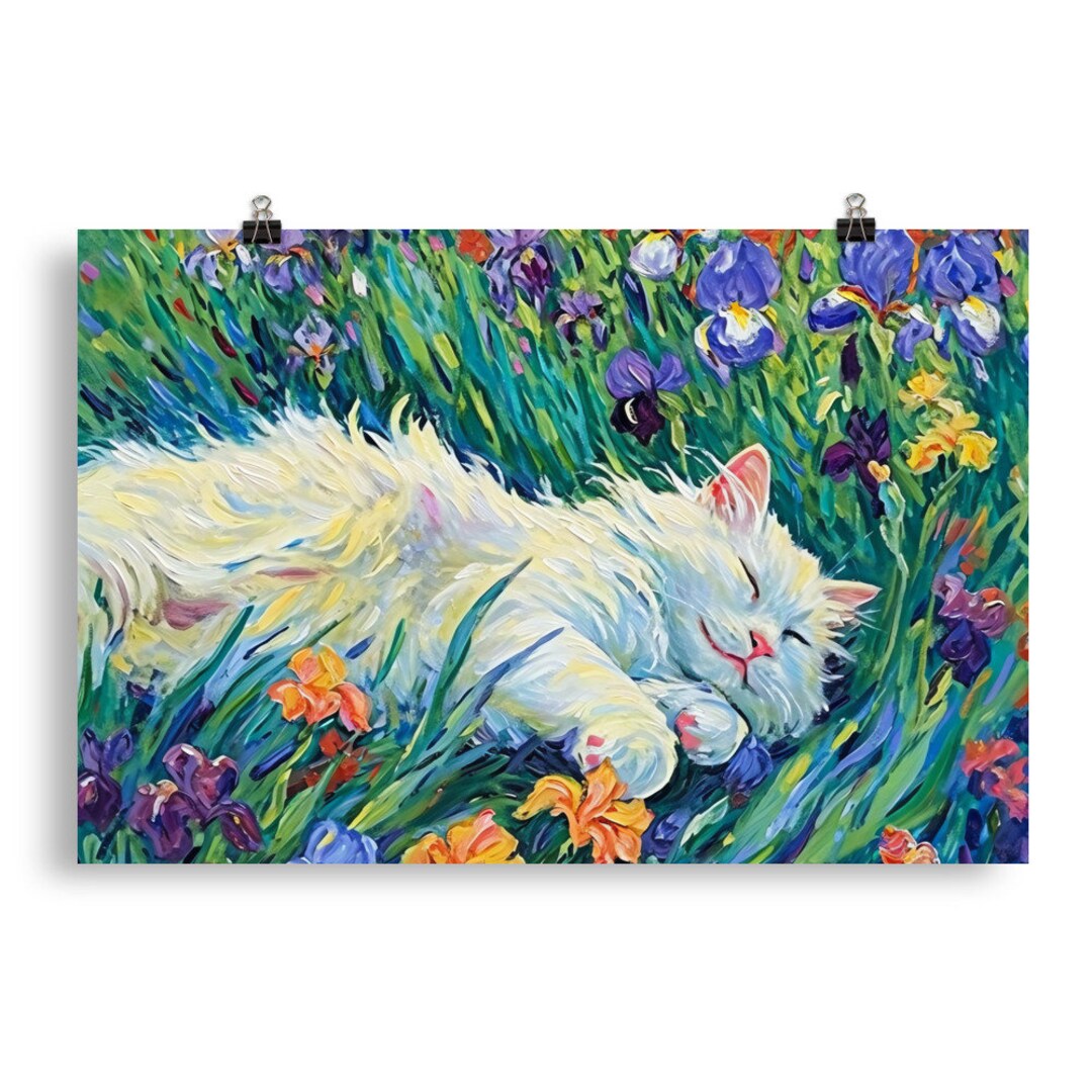 Vintage Inspired Monet Garden Cat Print Poster, Claude Monet Flowers ...