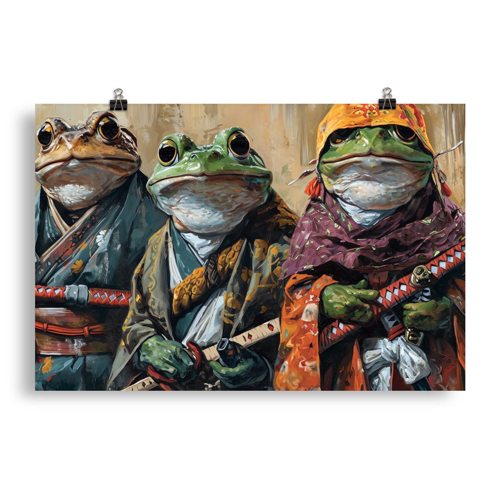 Vintage Inspired Samurai Frogs Kabuki Art Print Poster, Funny Frogs Wall Art, Unique Home Decor ...