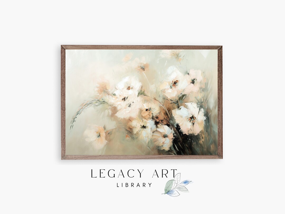 Vintage Inspired Abstract Flower Oil Painting Poster, Pastel Neutral ...