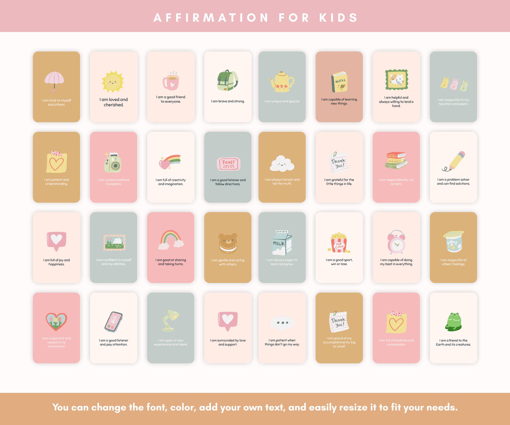 Affirmation Cards for Kids, Positive Affirmation for Kindergarten, Back ...