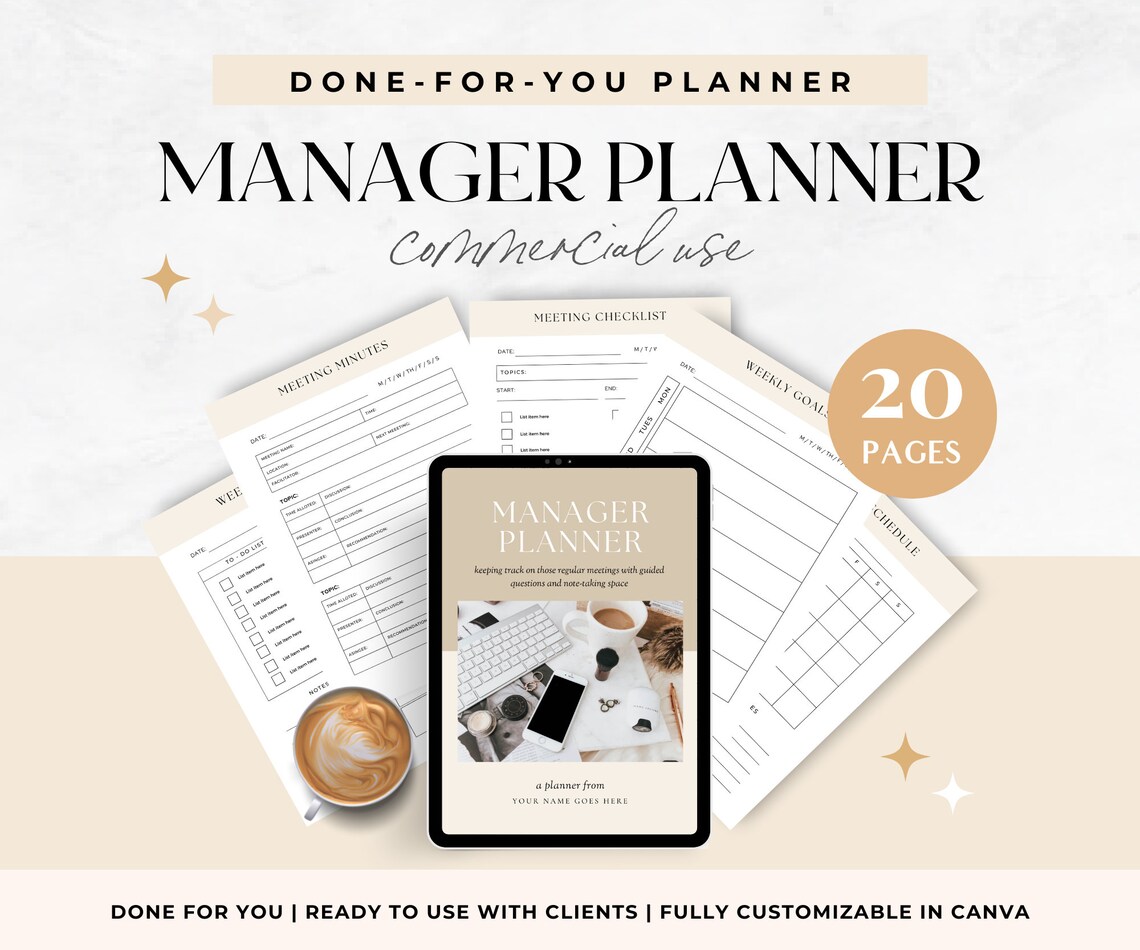 Manager Planner, Leadership Workbook, Canva Templates Planner for ...