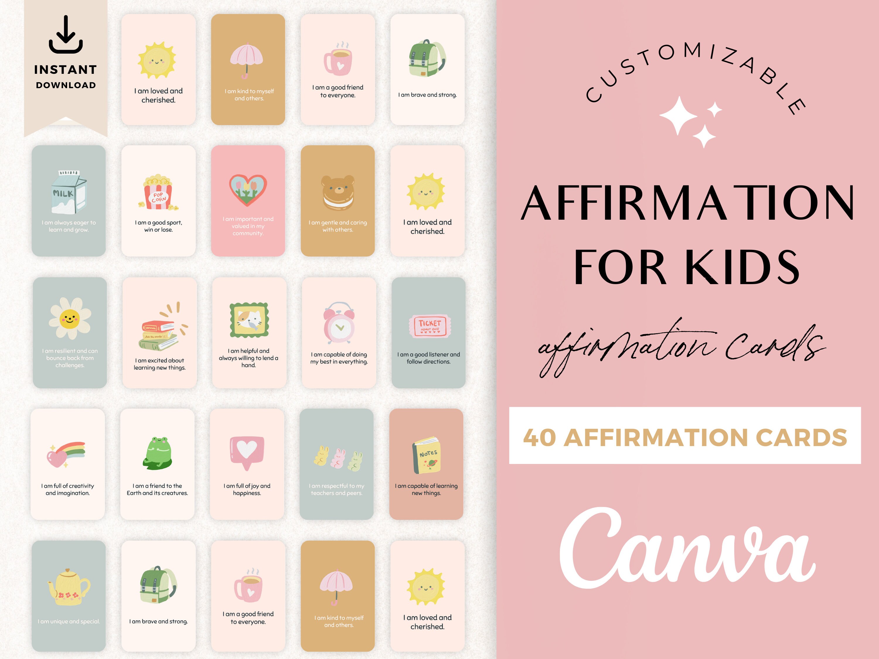 Affirmation Cards for Kids, Positive Affirmation for Kindergarten, Back ...