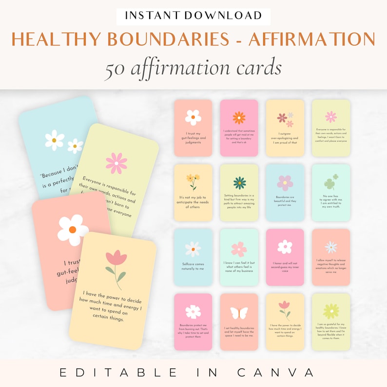 Affirmation Cards, Printable Cards, Healthy Boundaries, Motivational Cards, Positivity Cards ...