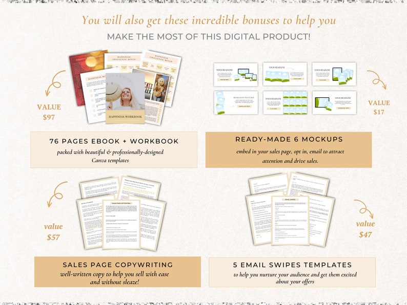 Happiness Ebook Workbook, Canva Template, Lead Magnet - Etsy