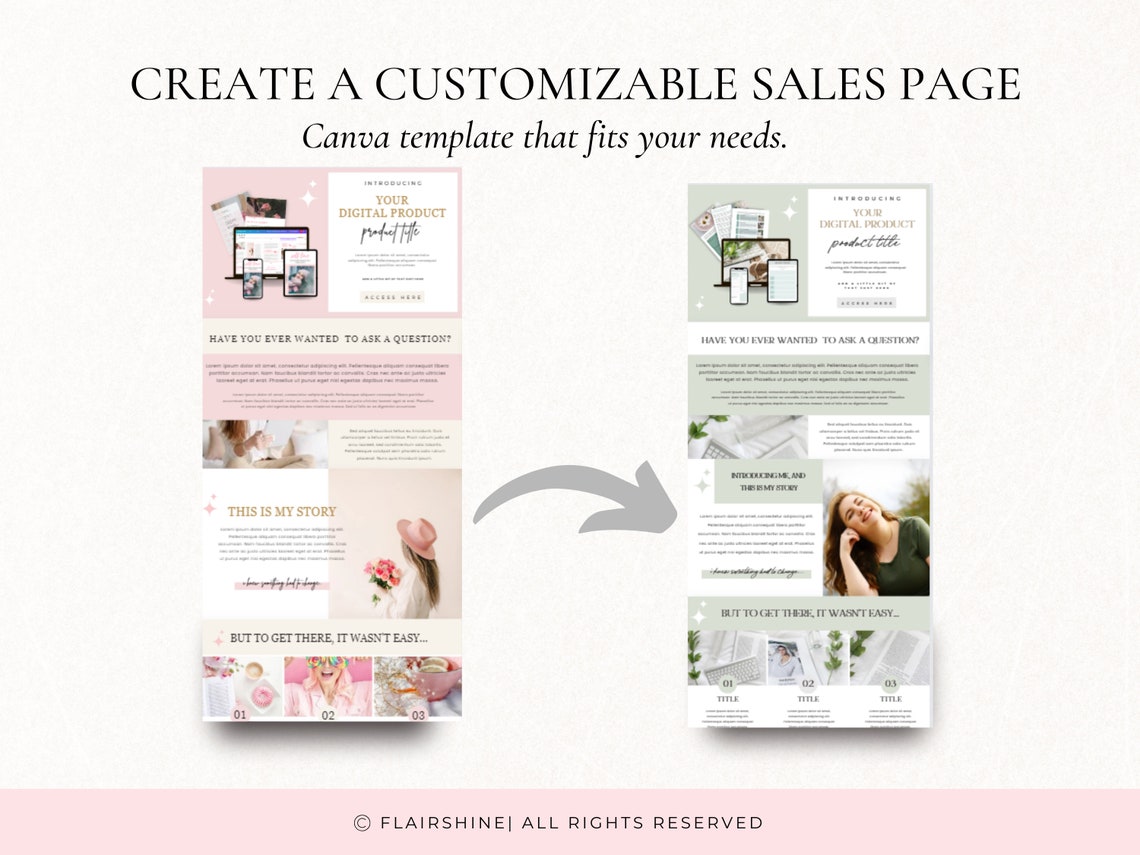 Sales Page Template Canva, Digital Product Sales Page, Website Template ...