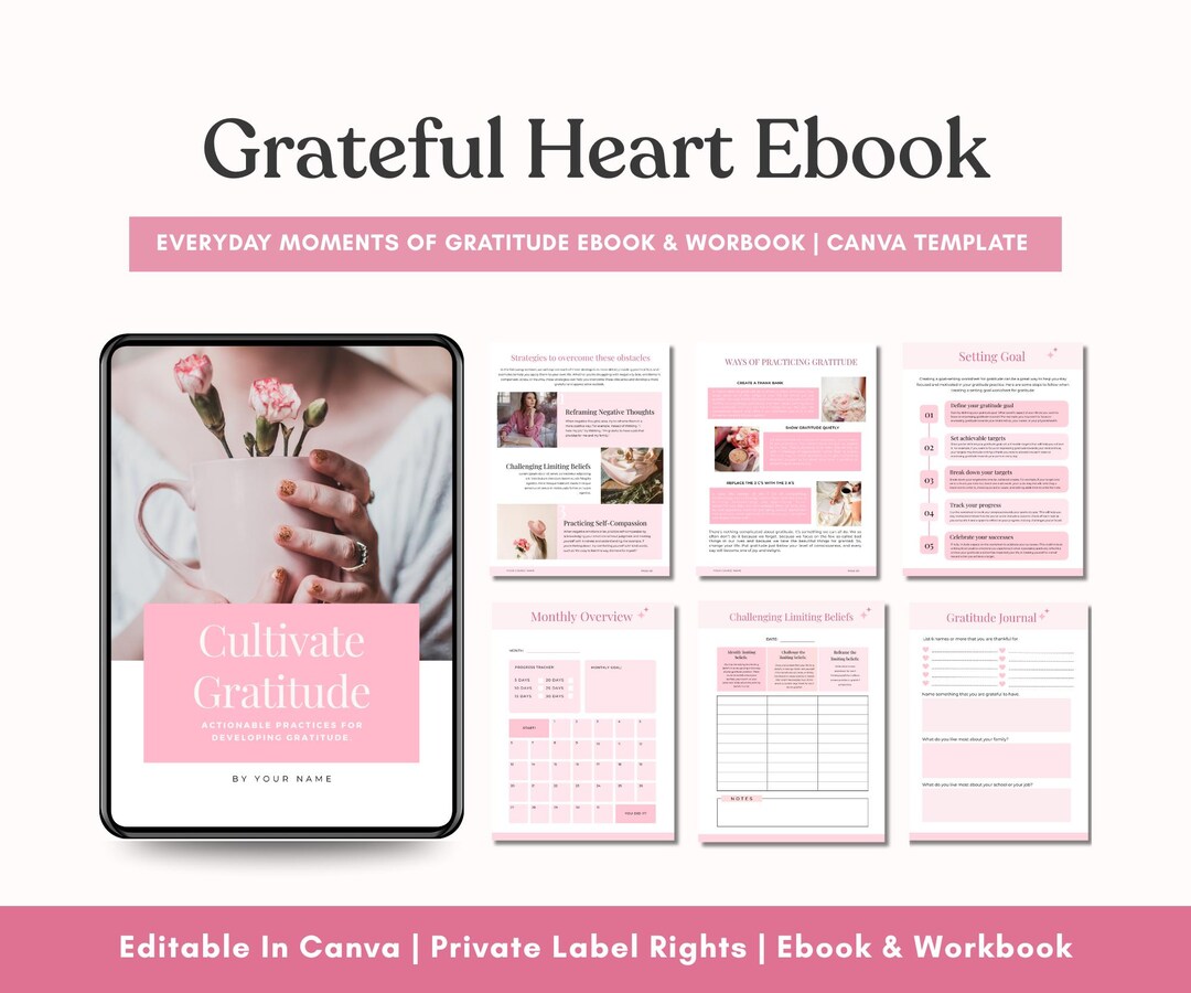 Gratitude Journal, Printable & Editable Planner Workbook, Canva ...