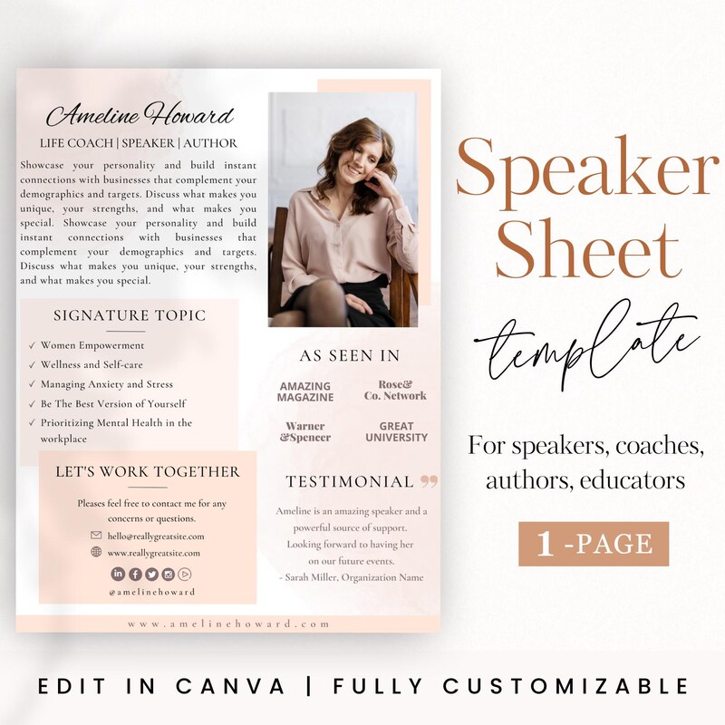 Speaker One Sheet - Etsy
