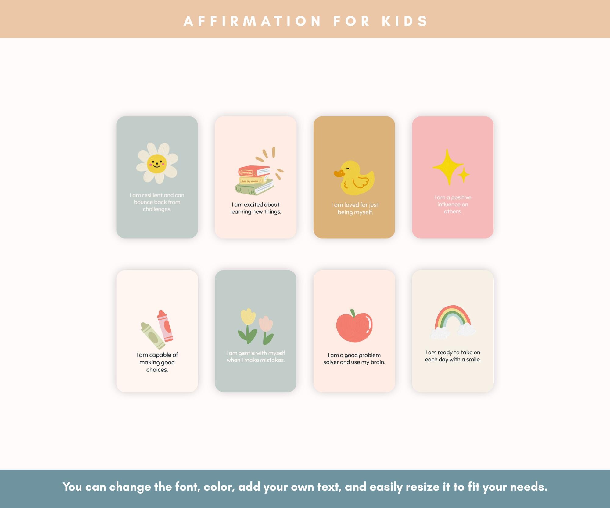 Affirmation Cards for Kids, Positive Affirmation for Kindergarten, Back ...