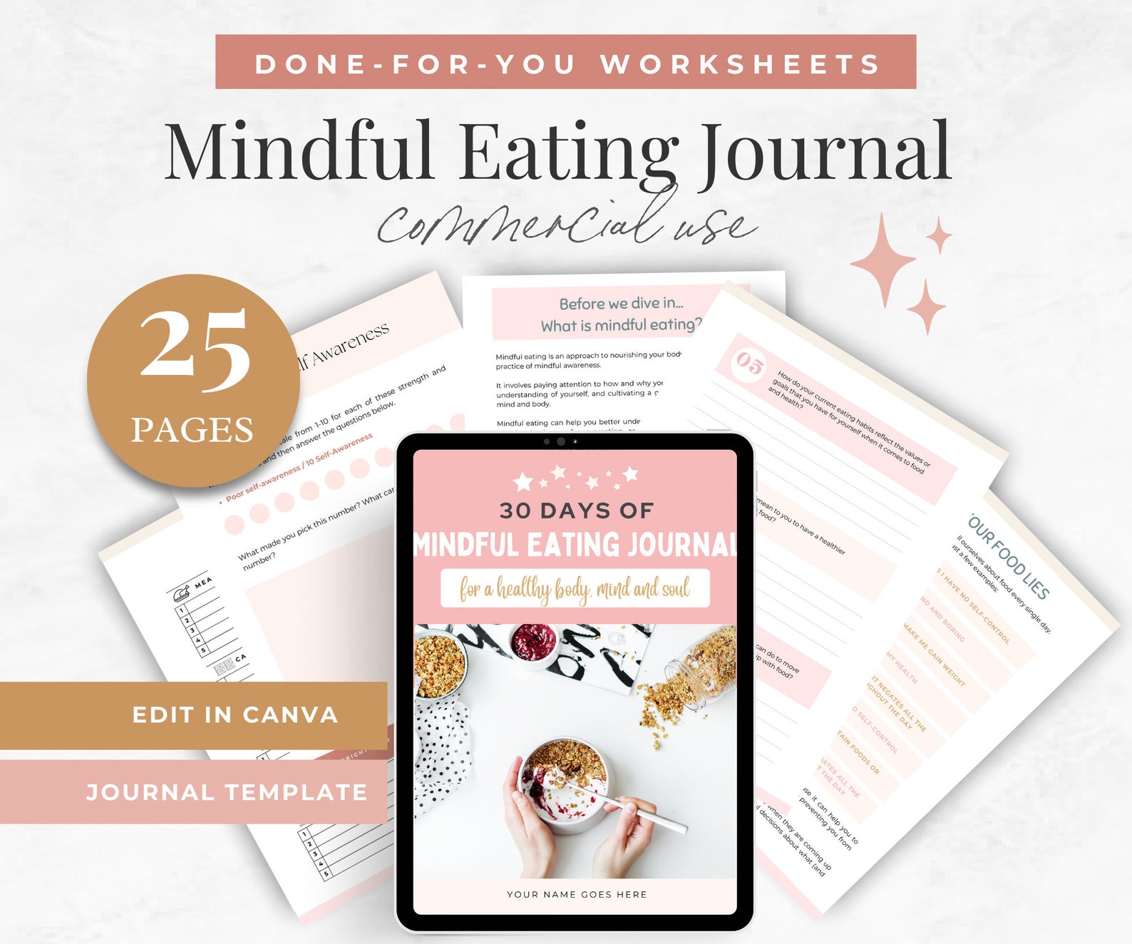 Mindful Eating Journal, Canva Templates, Coaching Toolkits, Mindful ...