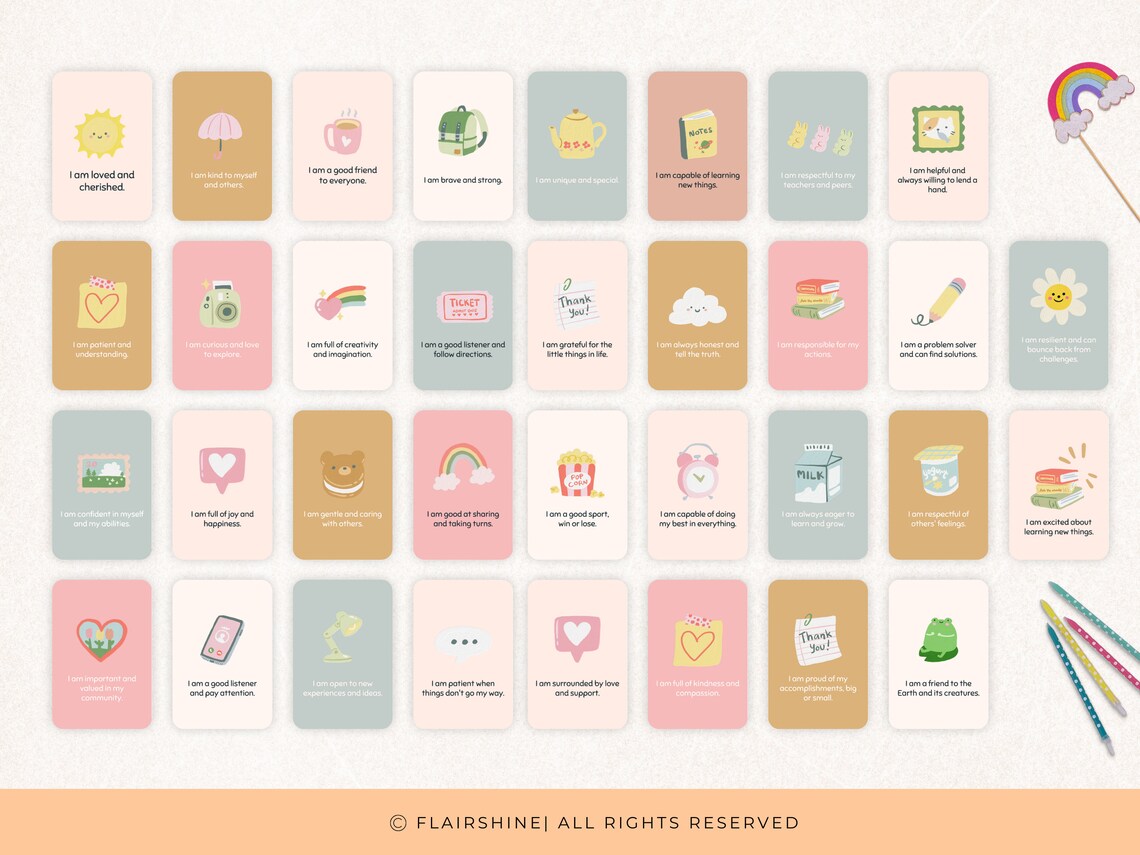 Affirmation Cards for Kids, Positive Affirmation for Kindergarten, Back ...