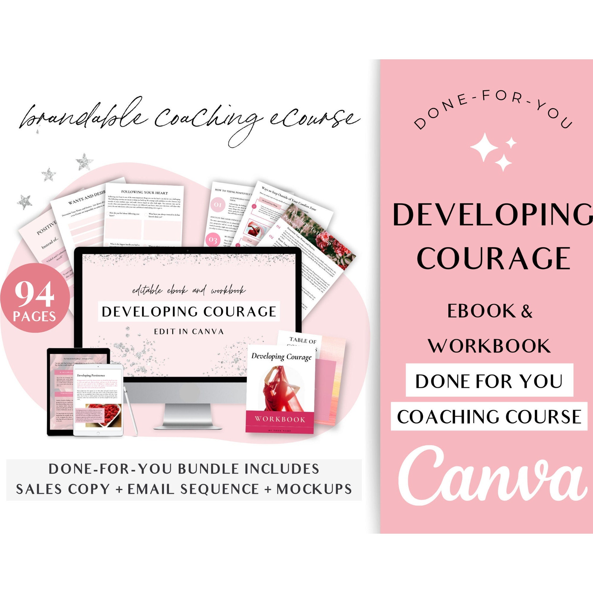 Developing Courage Brandable Ecourse for Coaches Done for You Life Coaching Tools Coach Workbook ...