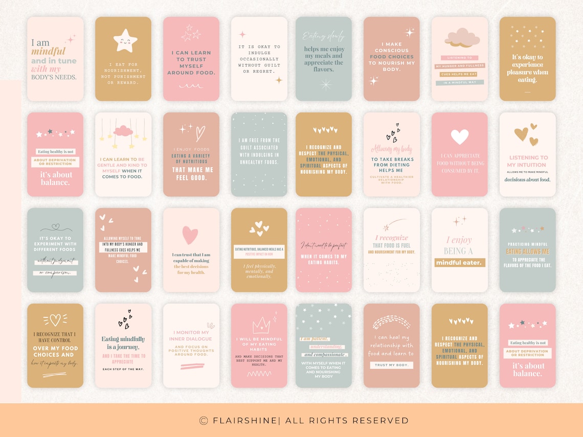 Mindful Eating Affirmation Cards, Daily Affirmation, Encouragement ...