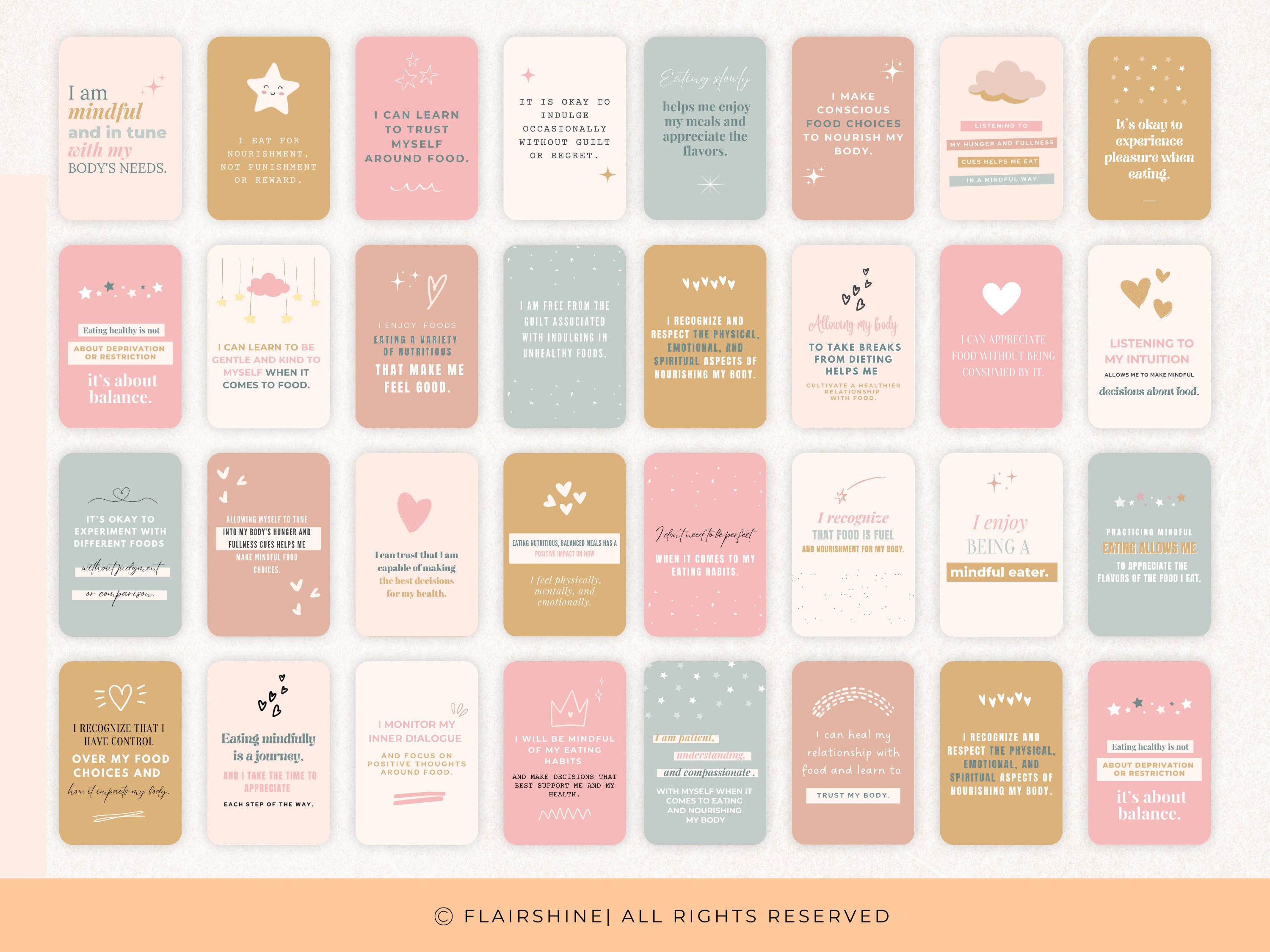 Mindful Eating Affirmation Cards, Daily Affirmation, Encouragement ...