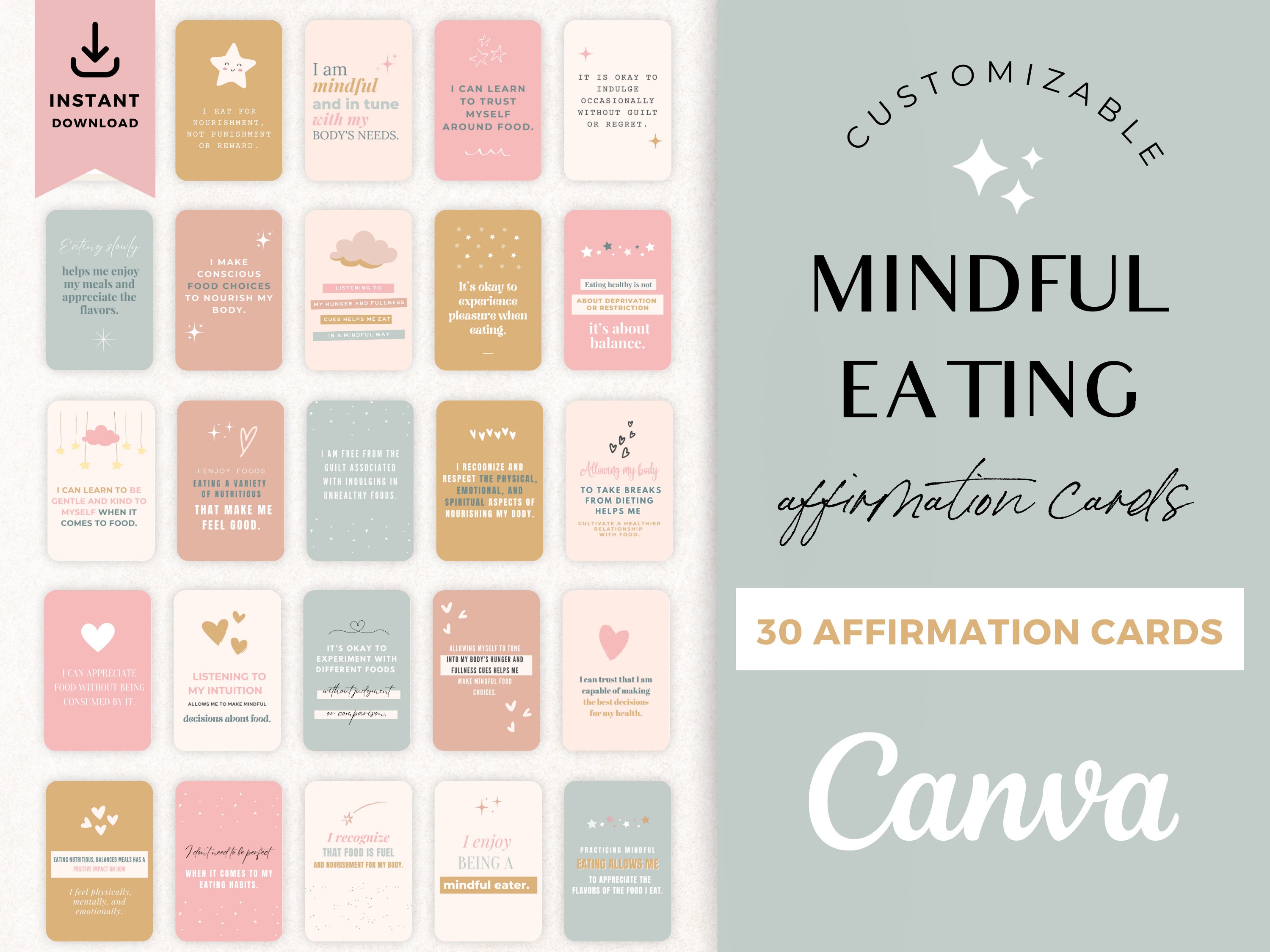 Mindful Eating Affirmation Cards, Daily Affirmation, Encouragement ...