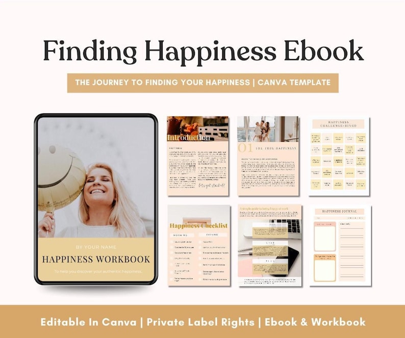 Happiness Ebook Workbook, Canva Template, Lead Magnet - Etsy