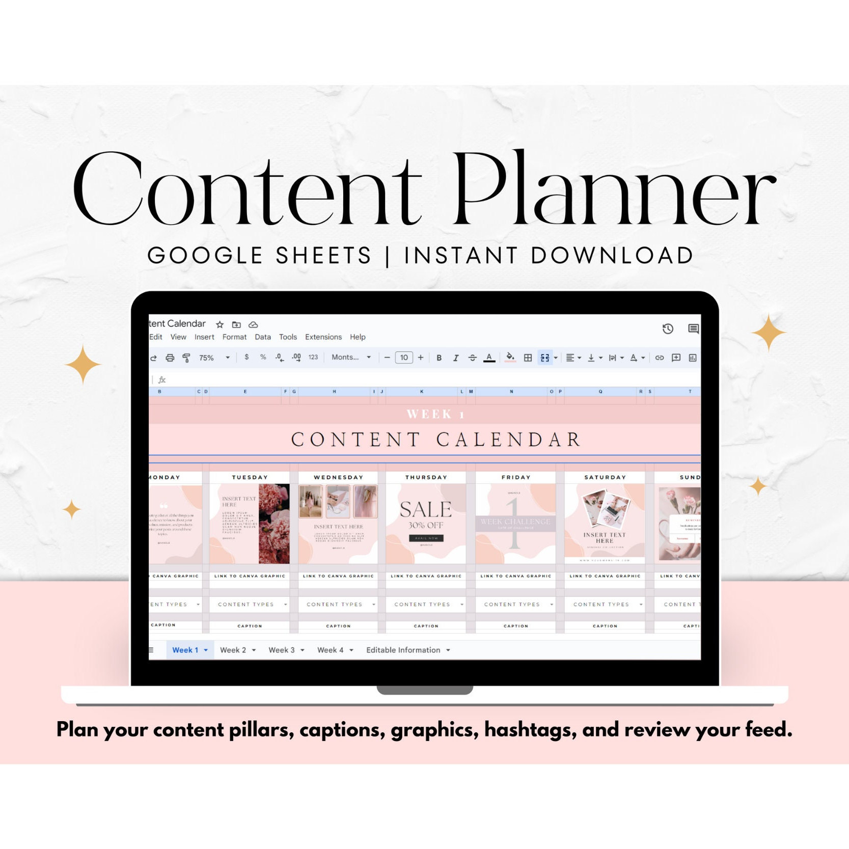 Social Media Planner Spreadsheet, Monthly Content Planner, Content ...