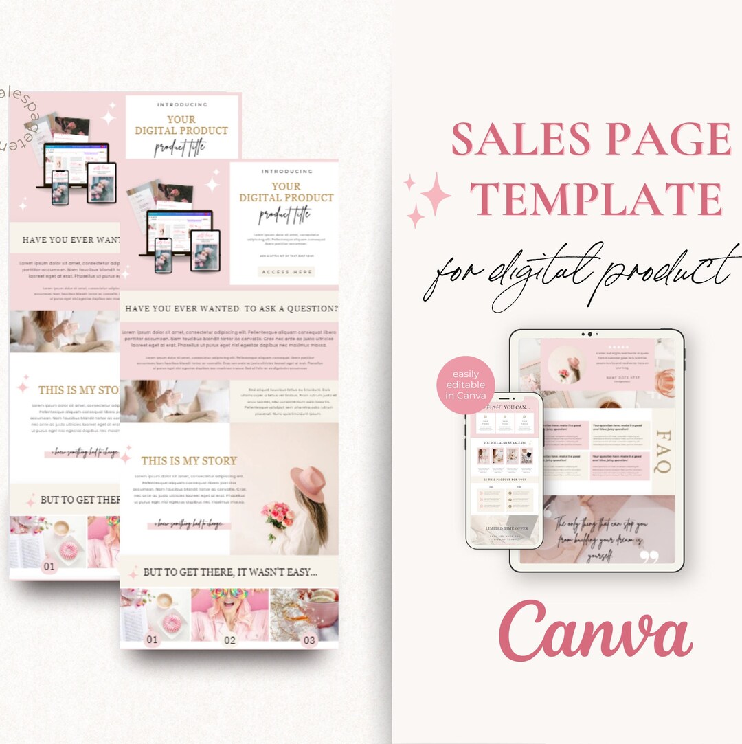Sales Page Template Canva, Digital Product Sales Page, Website Template ...