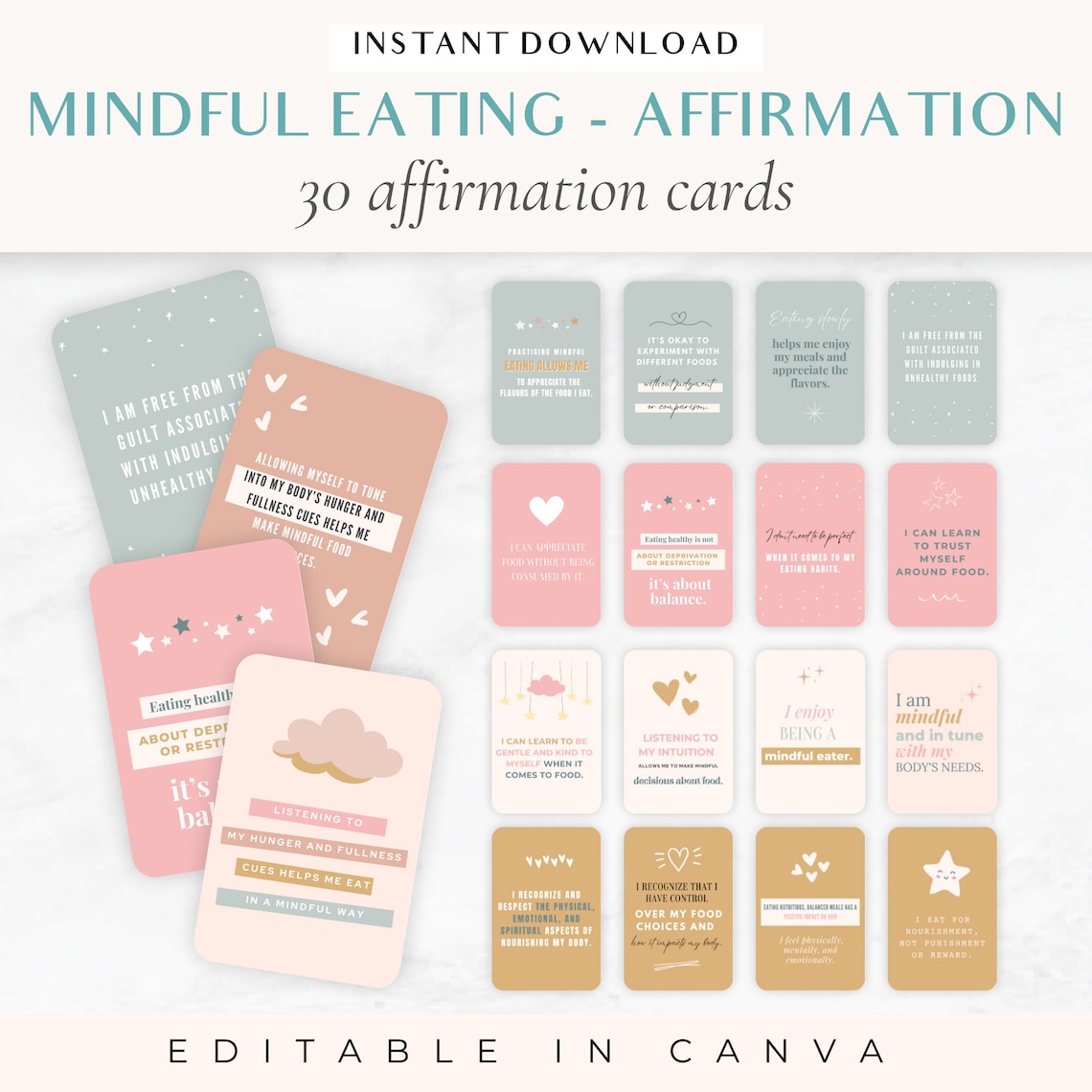 Mindful Eating Affirmation Cards, Daily Affirmation, Encouragement ...
