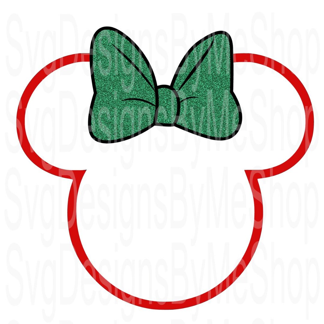 Red Minnie Outline With Bow, Green Glitter Bow, Mouse Bow Cut File ...