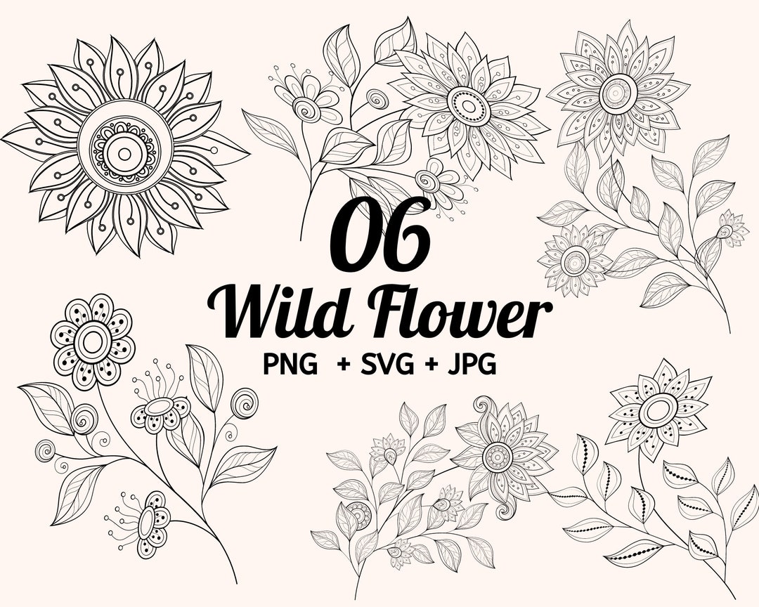 Wildflowers Svg Bouquet Svg Bundle Flower Sketch Svg Floral Etsy