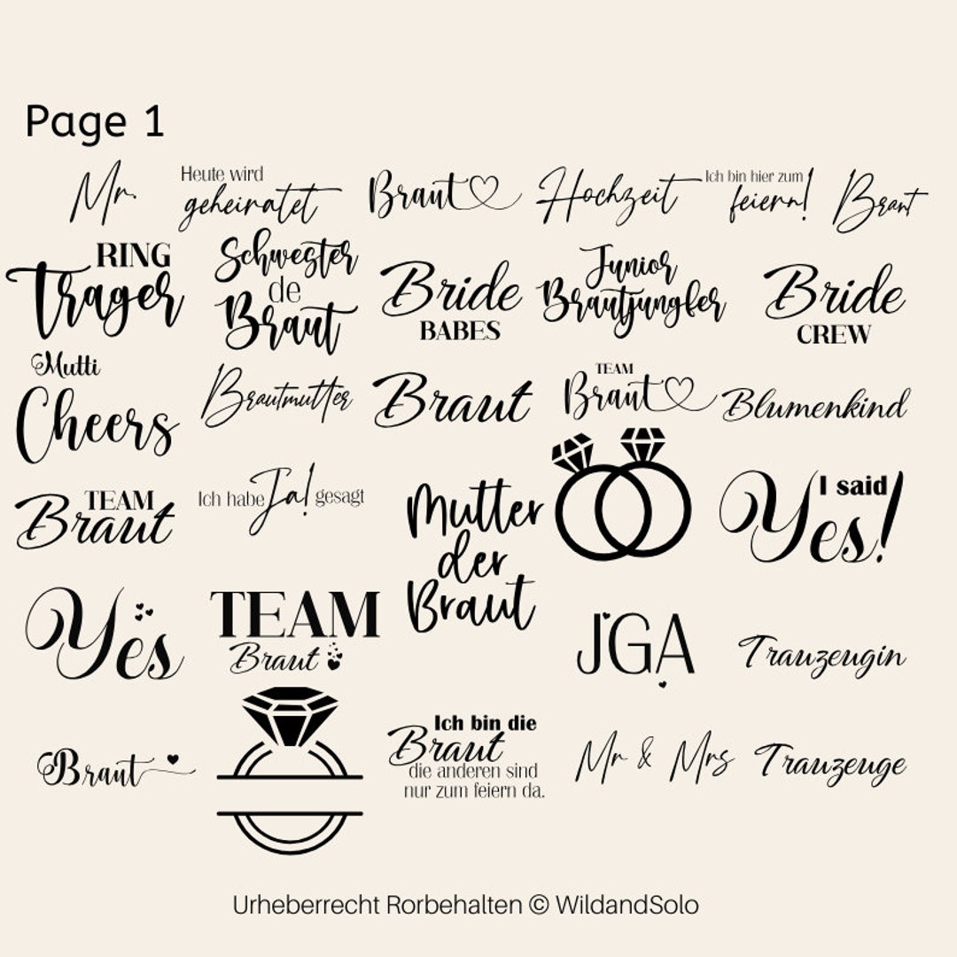 60 Bridal Party Svg Bundle, Brautjungfern SVG, Trauzeugin SVG ...