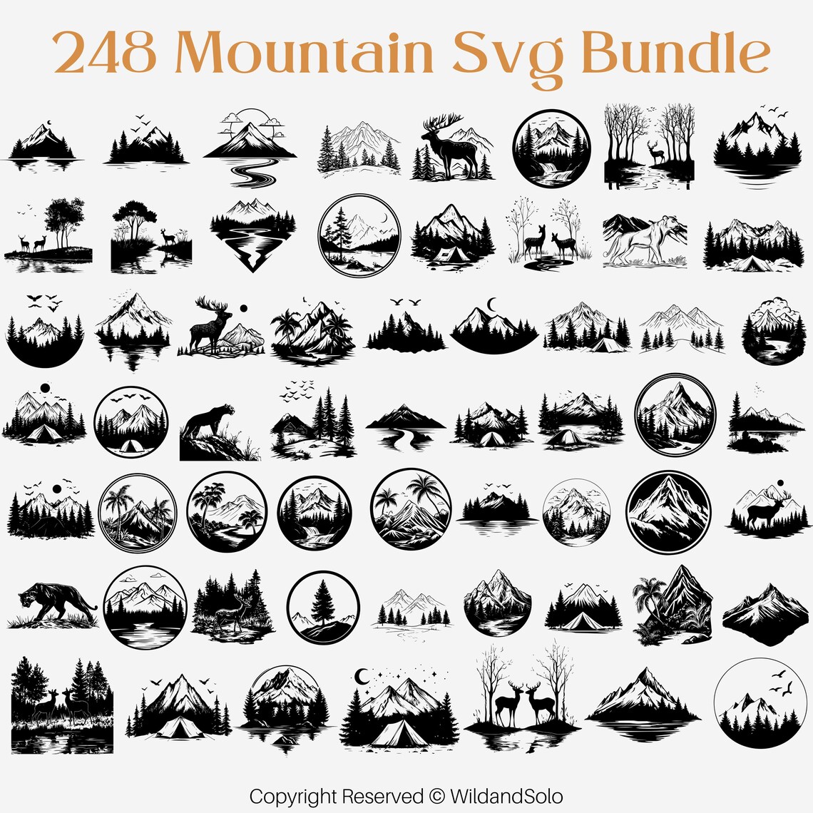 248 Mountain Svg Bundle, Forest Tree Svg, Mountain Svg Hand Drawn ...