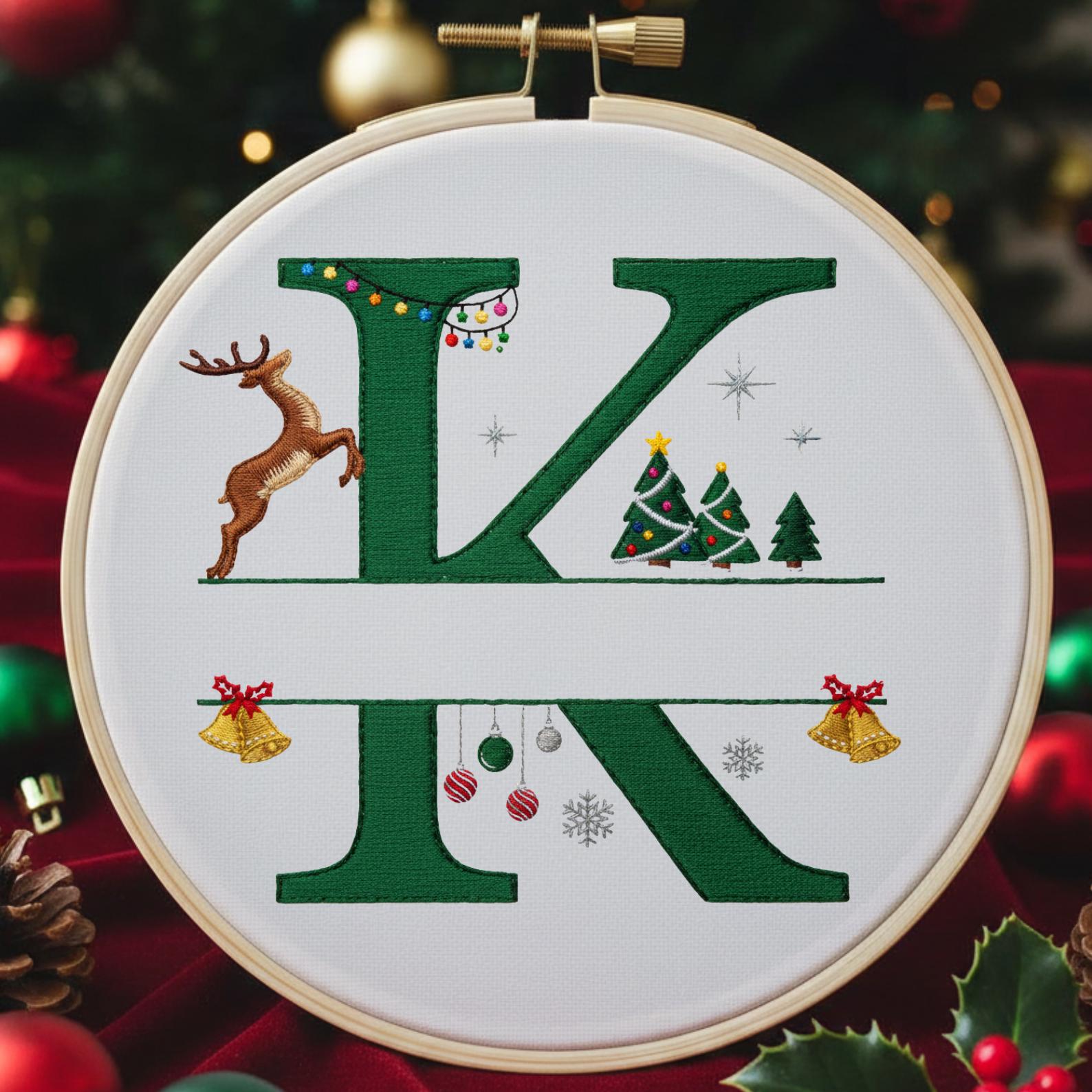 26 Christmas Monogram Alphabet Embroidery Patterns | Printable Stick ...