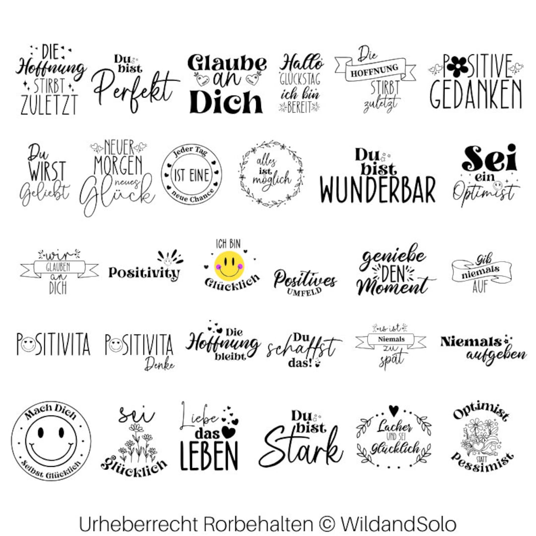 30 Positives Zitat SVG Bundle, German Saying Bundle, German ...