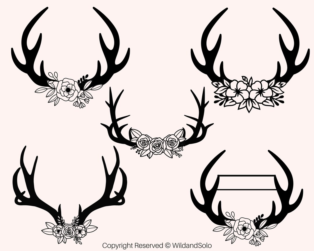 Floral Deer Antlers Svg Bundle, Transparent Antler Cut Files, Floral ...