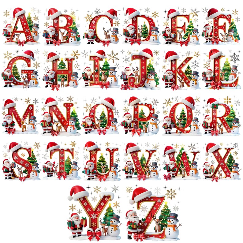 Christmas Ornaments Alphabet PNG Mega Bundle, Christmas Letters Clipart ...