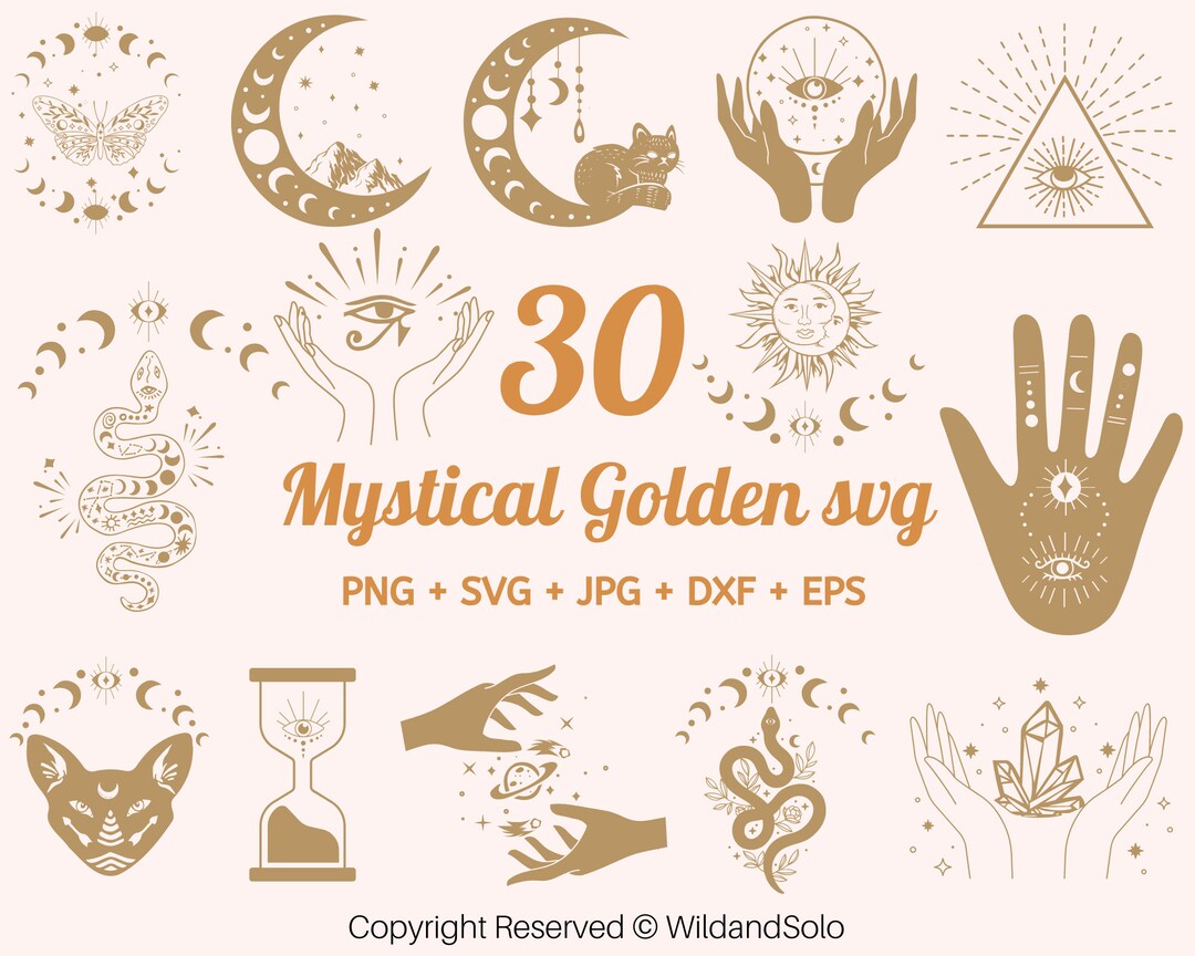 30 Golden Mystical Svg Bundle, Celestial Svg Bundle, Magic Svg, Mystic ...