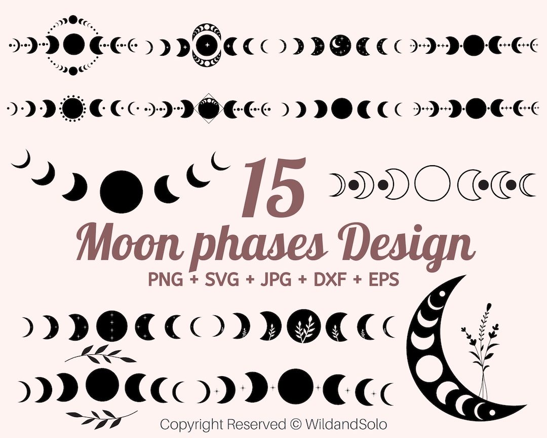 Moon Phase Svg Bundle, Mystical Svg, Lunar Pha Ses Svg, Moon Phase Svg ...