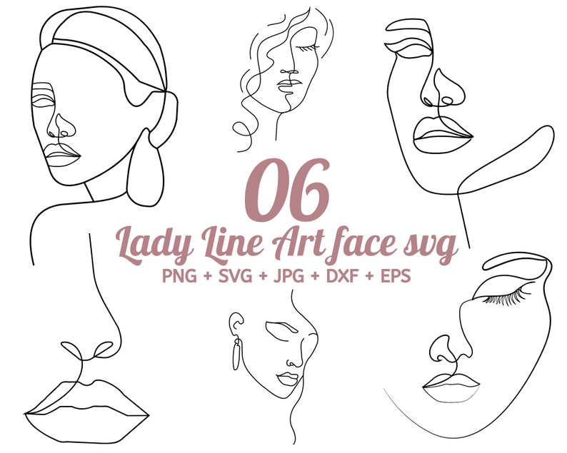 06 Line Art Woman Cake Topper Svg, Lady Face One Line, One Line Woman ...