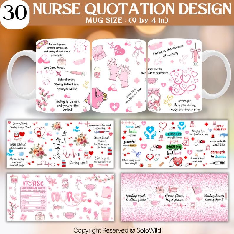 30 Nurse Mug Wrap Design PNG, 15 Oz Mug Sublimation, Positive Quotes ...