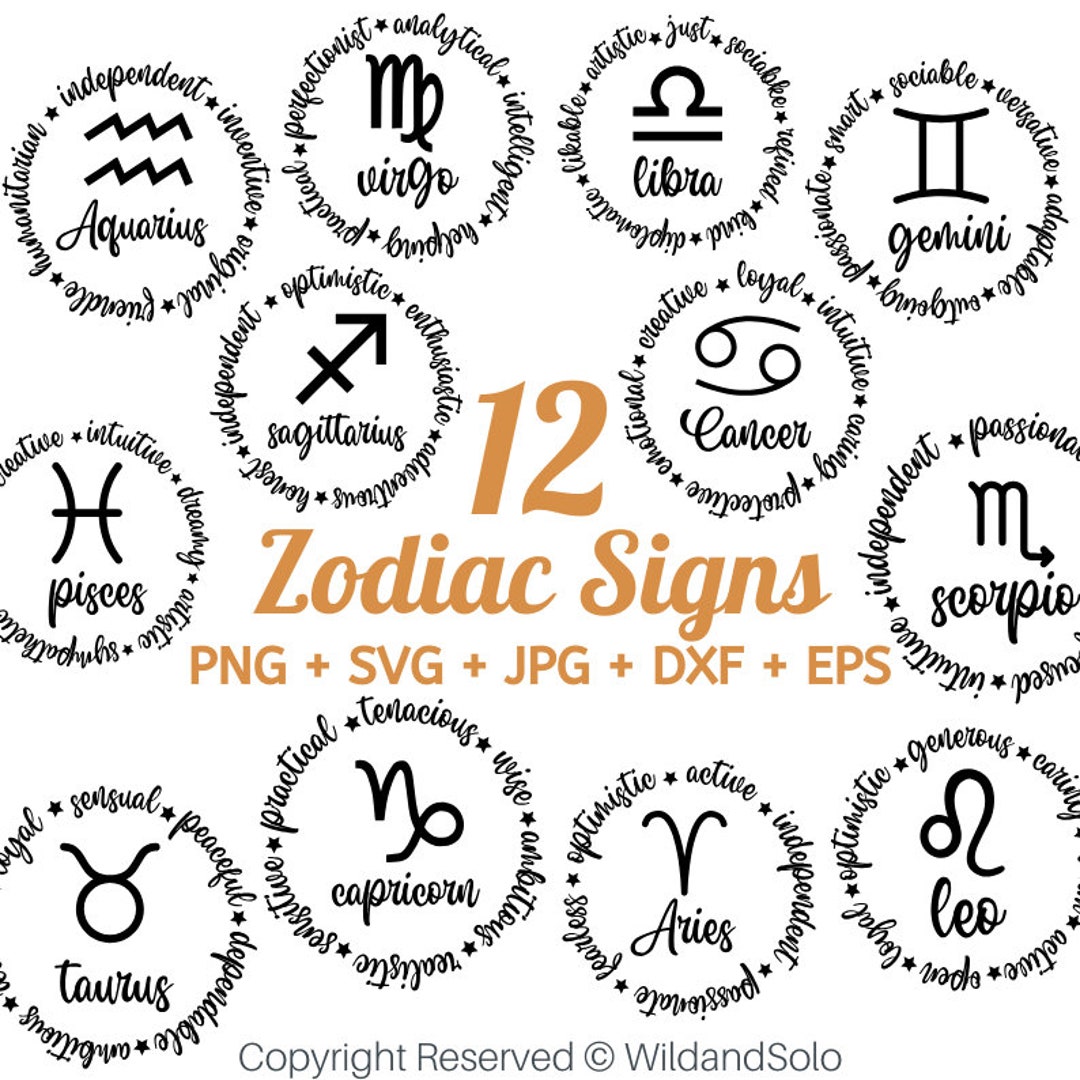 Zodiac Signs SVG Bundle, Zodiac Symbols Svg, Horoscope, Astrology Signs ...