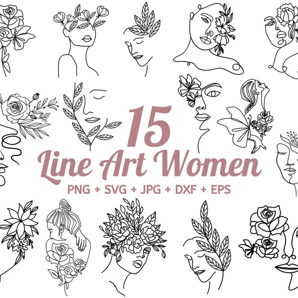 Line Art Woman Svg - Etsy
