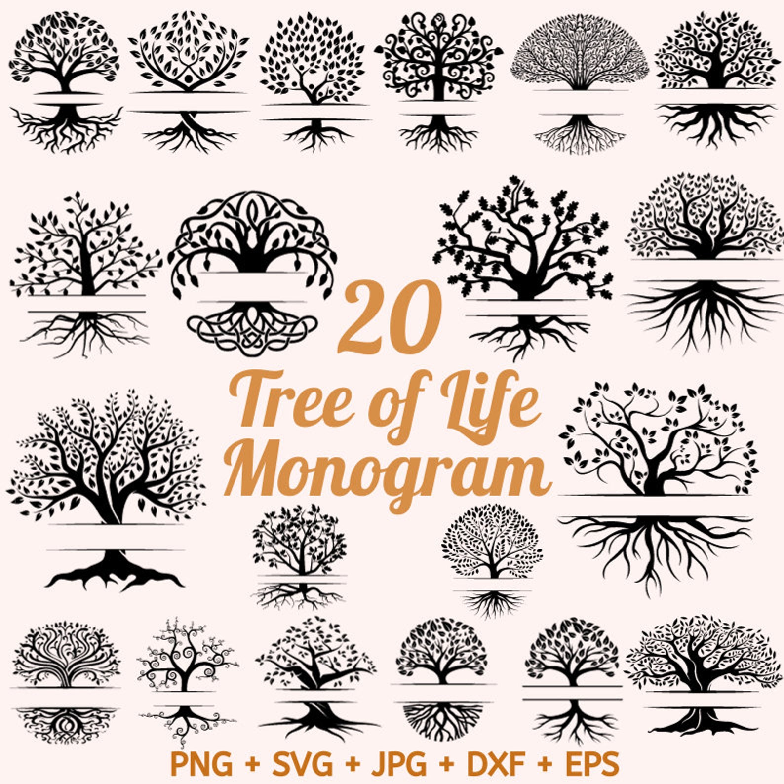 Tree of Life Monogram Svg, Tree Roots Svg, Tree With Roots Svg, Family ...