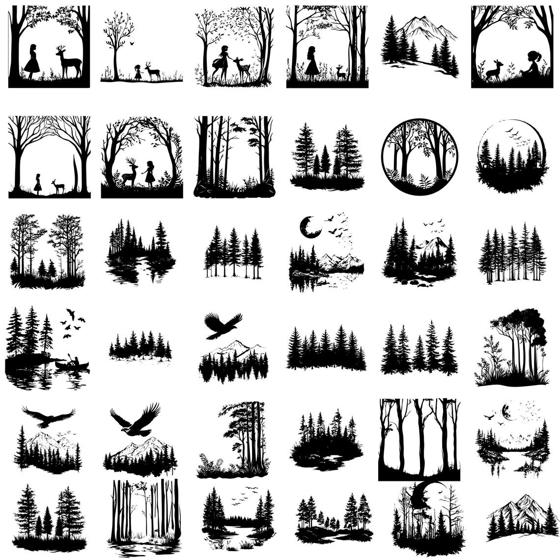 Forest Landscape SVG Bundle, Forest Scene SVG, Woodland Silhouette Svg ...