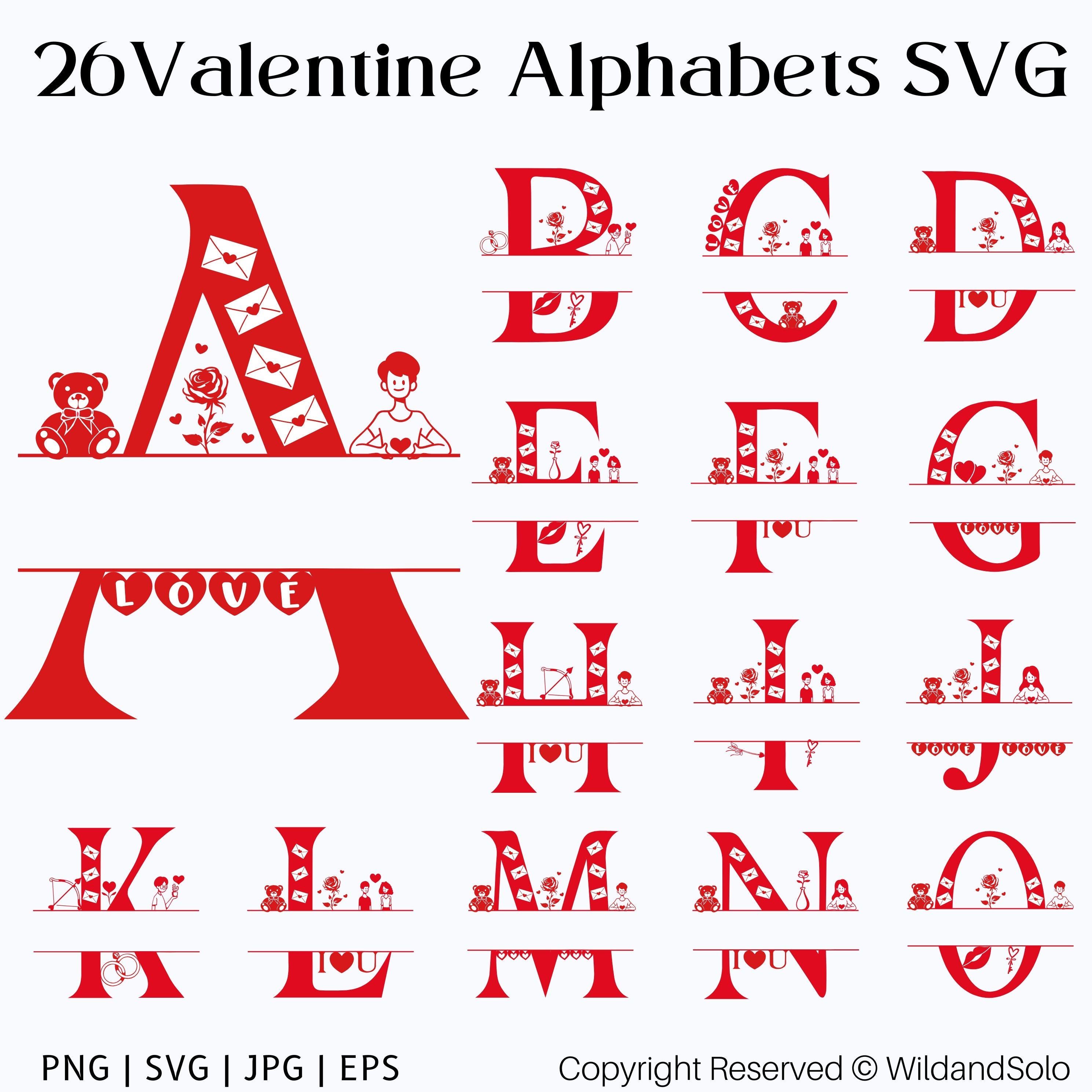 26 Valentine Alphabet SVG Bundle | Split Name Monogram SVG | Valentine ...