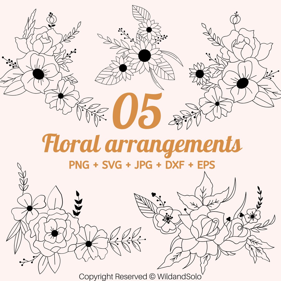 15 Floral Bouquet Svg, Bouquet Svg, Hand Drawn Flower Svg, Flower ...