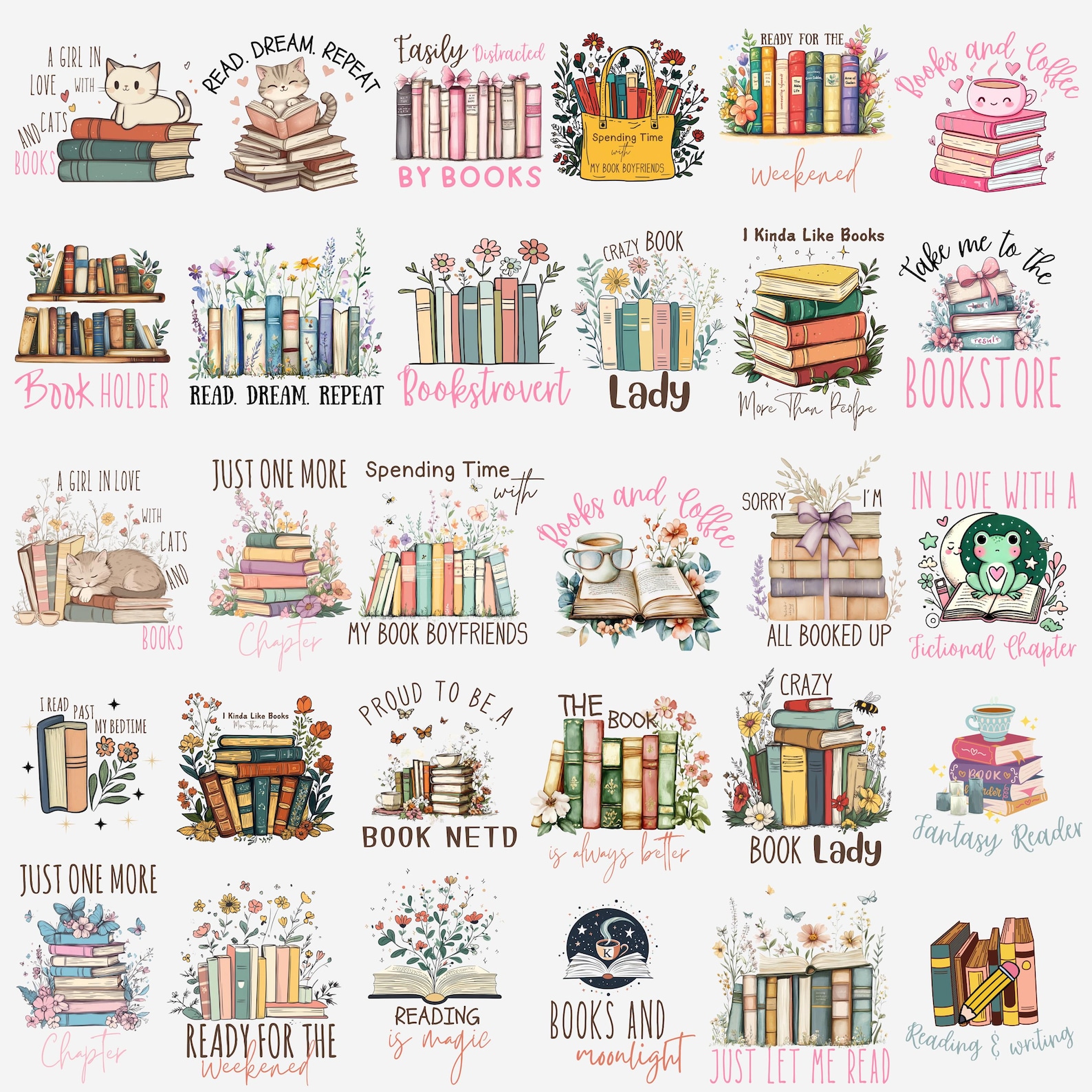 Digital Book Lover Stickers Bundle, Printable Book Stickers, Digital ...