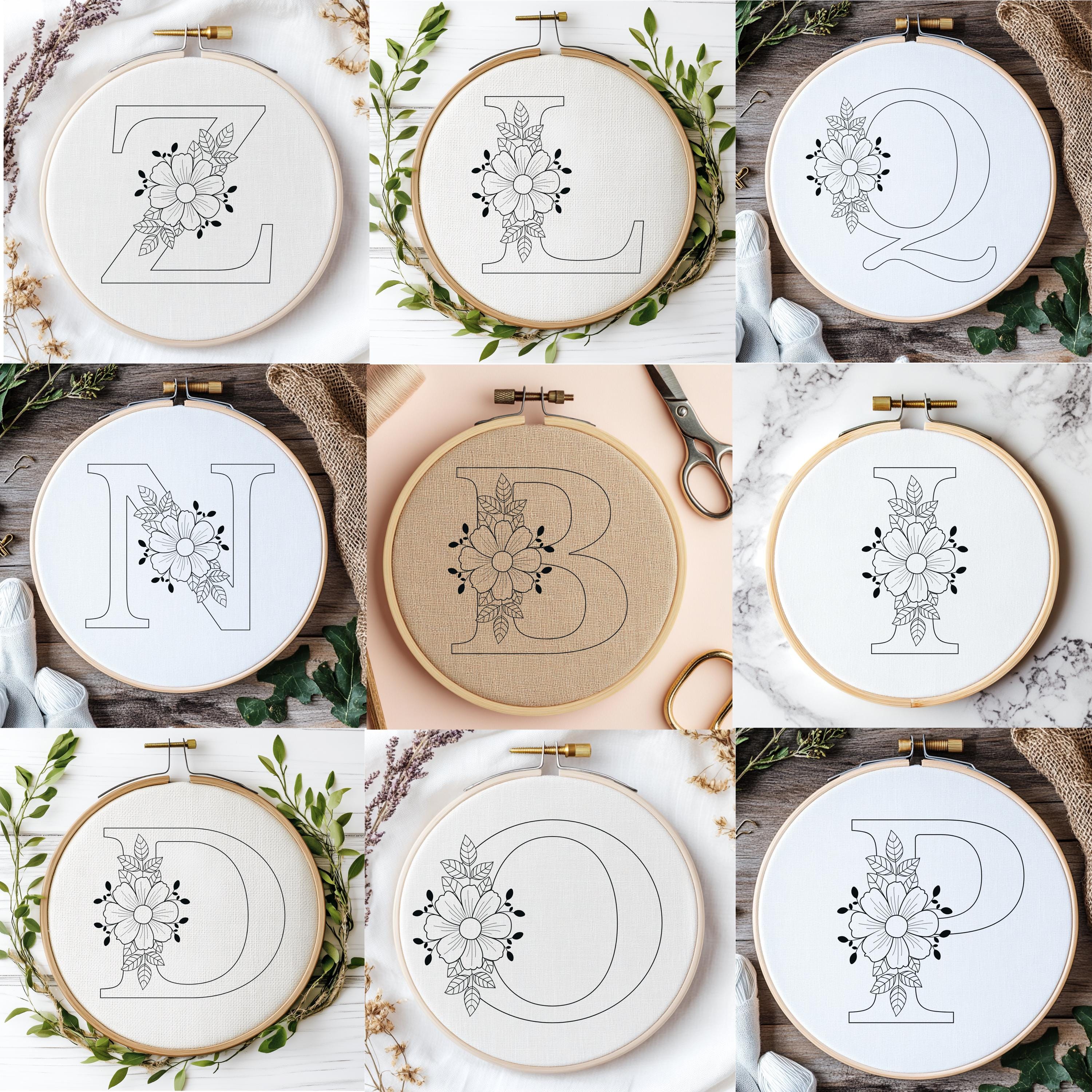 Floral Alphabet Embroidery Pattern, 26 Flower Letter Embroidery PDF ...