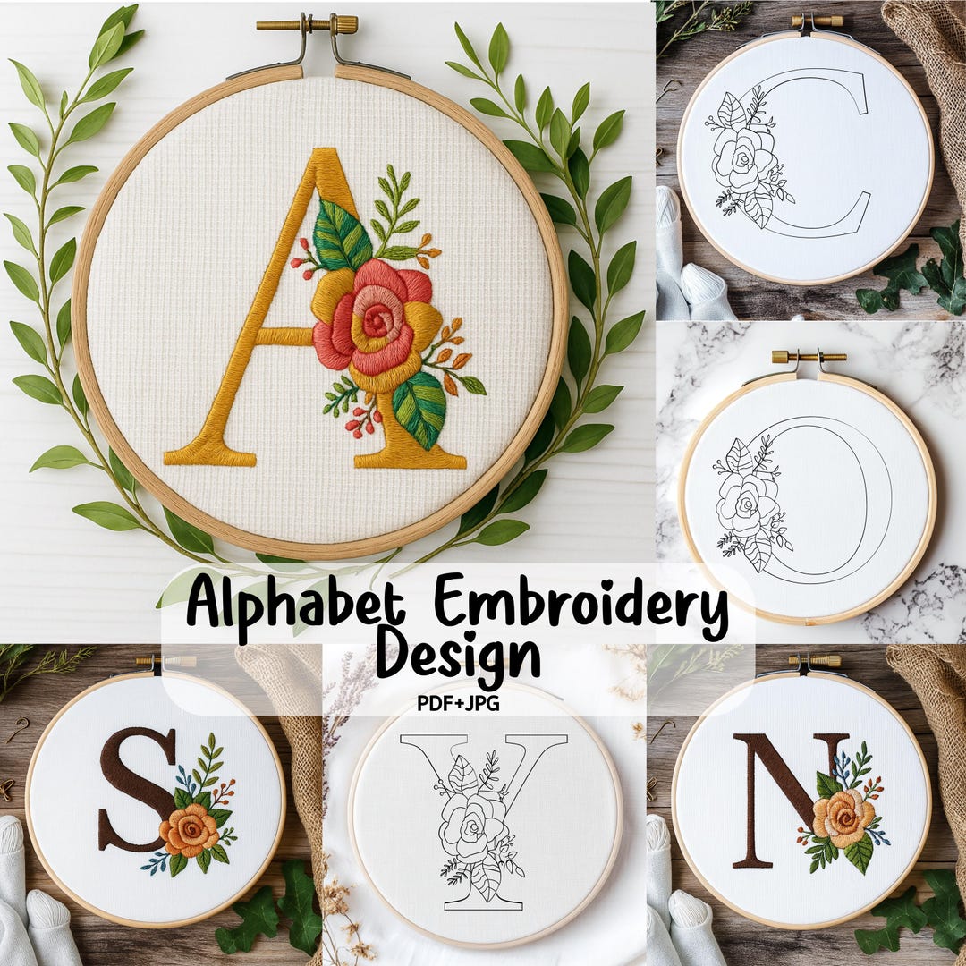 Floral Alphabet Embroidery Pattern, 26 Flower Letter Embroidery PDF ...