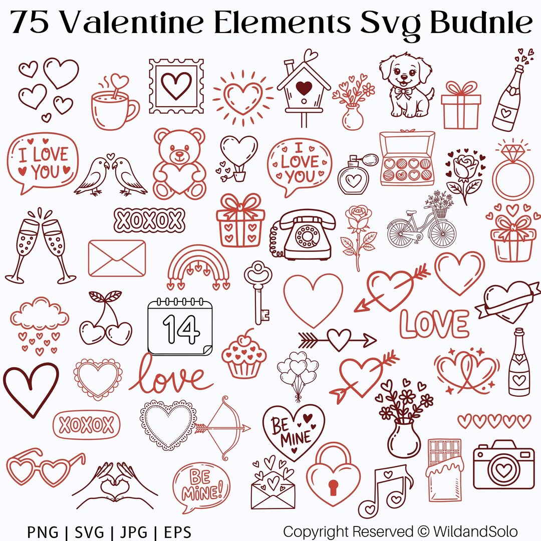 80 Valentine’s Day SVG Bundle | Hand Drawn Love Doodles | Romantic SVG ...