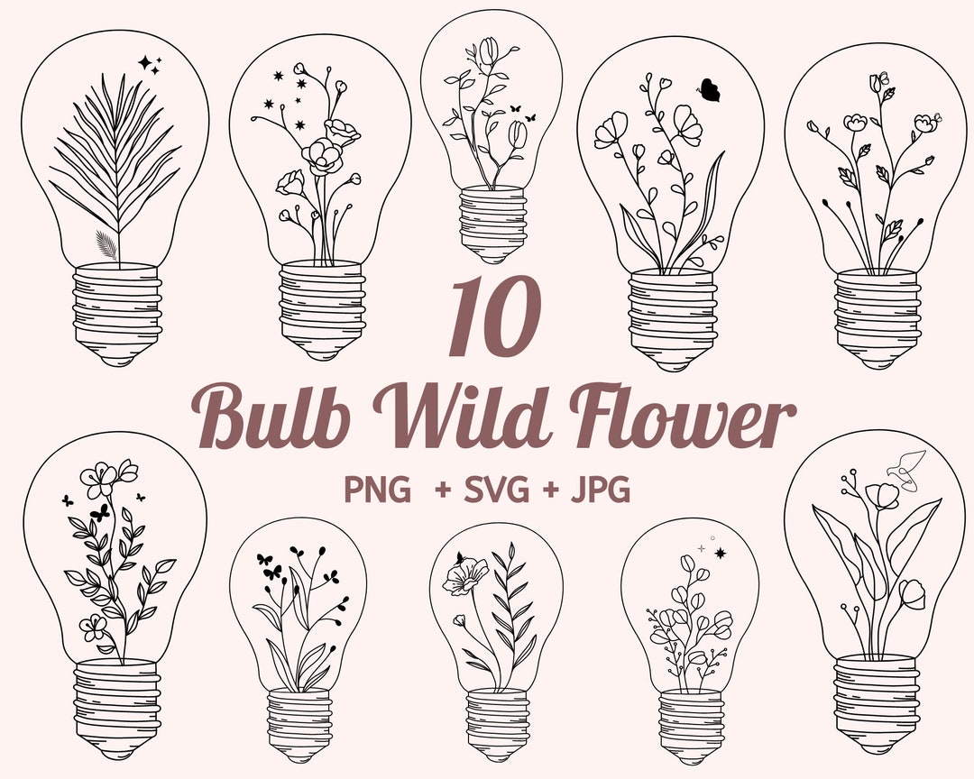 Floral Lightbulb SVG, Flower Lamp Svg, Wildflower Svg, Flower Sketch ...