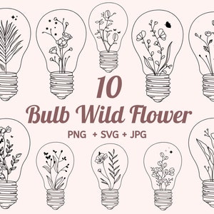 Floral Lightbulb SVG, Flower Lamp Svg, Wildflower Svg, Flower Sketch ...