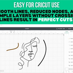 06 Line Art Woman Cake Topper Svg, Face Silhouette, Lady Face One Line ...