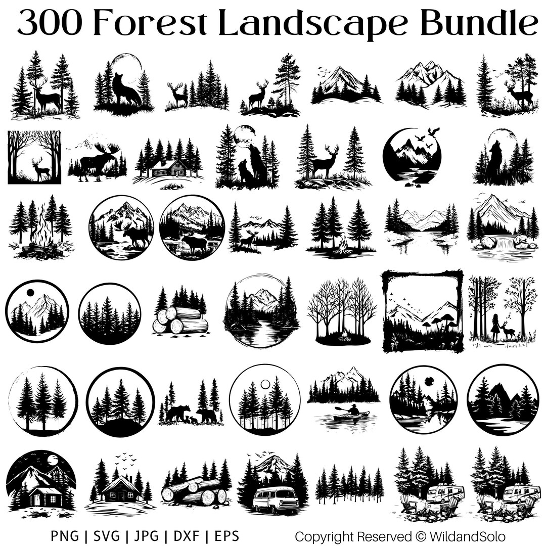 Forest Landscape SVG Bundle, Forest Scene SVG, Woodland Silhouette Svg ...