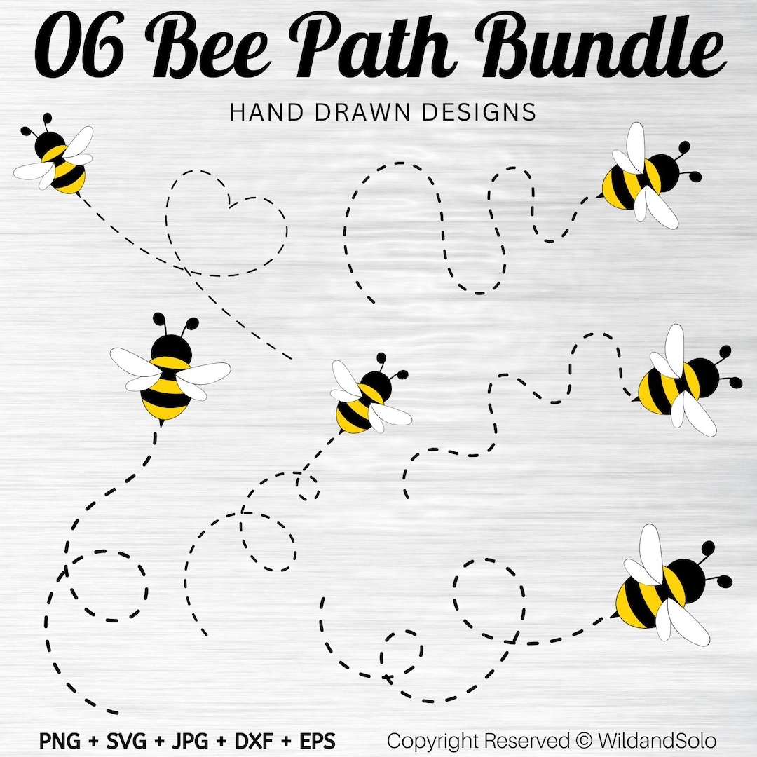 06 Bee Path Svg Bundle, Honeybee Png Design, Bumble Bee, Heart, Dotted ...